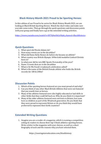 KS2 CrossCurricular English Black British Sporting Heroes Black History ...