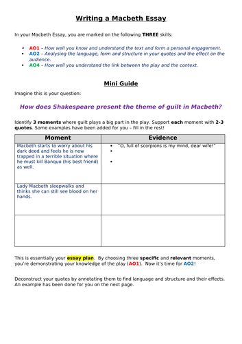 Writing a Macbeth Essay: A Mini Guide | Teaching Resources