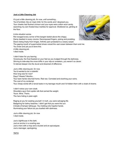 Poem - Just a Little Cleaning Job - KS3, KS4 | Teaching Resources