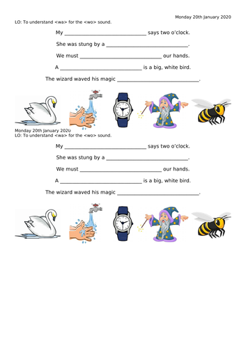 Phonics wa for wo sentences | Teaching Resources