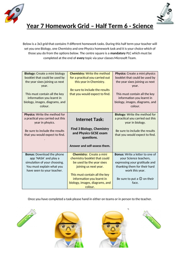 Exploring Science Homework Grids | Teaching Resources