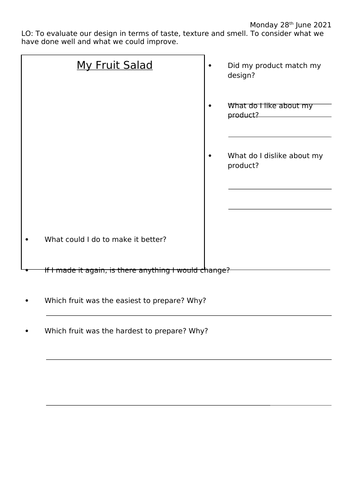 DT fruit salad - taste test, design, evaluation | Teaching Resources