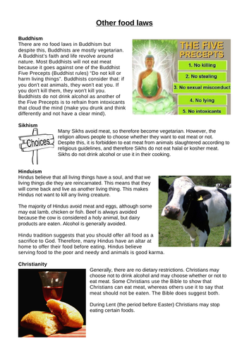 Religious food laws/rules info sheets KS3 R.E | Teaching Resources