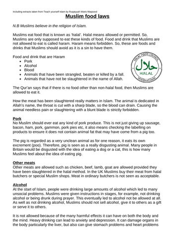Religious food laws/rules info sheets KS3 R.E | Teaching Resources