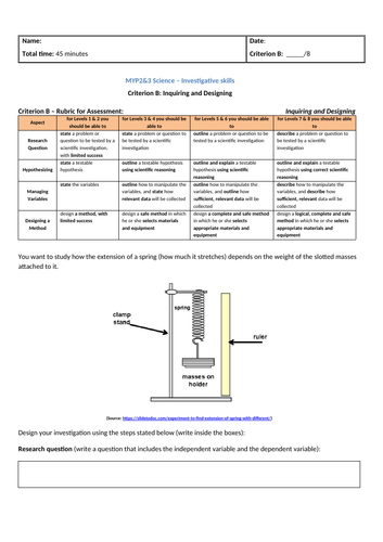 MYP2&3 Sciences - Criterion B - Stretch of a Spring | Teaching Resources