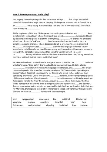 Detailed Gap fill /Cloze - Romeo & Juliet (Romeo/Mercutio/Friar ...