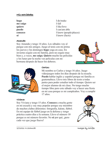 Spanish Irregular Yo form Verbs Reading | Weekly Routines + Activities ...