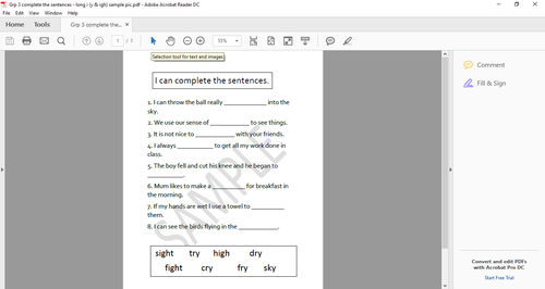 I can complete the sentences - 'i' 'igh' 'y' words group 3 | Teaching ...