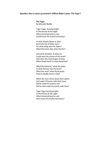 The Tyger by William Blake | Teaching Resources