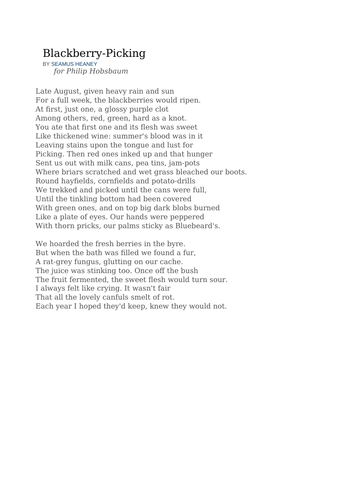 Blackberry Picking by Seamus Heaney | Teaching Resources