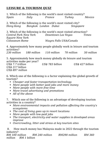 Tourism, KS3 Geography (complete short unit) | Teaching Resources