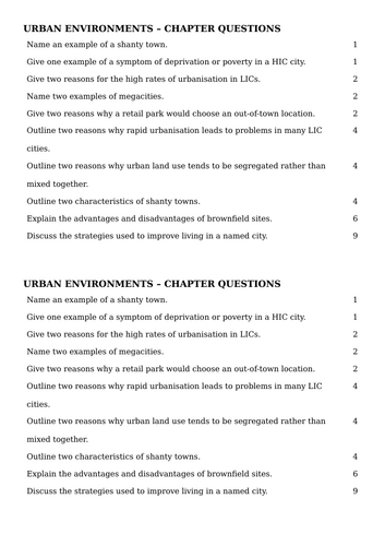 Urban Environments, IGCSE Geography, Pearson Edexcel 4GE1 (complete unit) | Teaching Resources