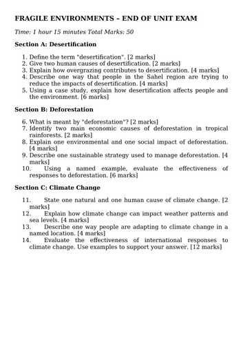 Fragile Environments & Climate Change, IGCSE Geography, Pearson Edexcel 4GE1 (complete unit ...