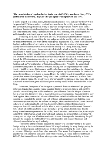 Level 5/A* History Essay: Henry VII and his Consolidation of Royal ...