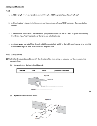 Fleming's left hand rule and F=BxIxl | Teaching Resources