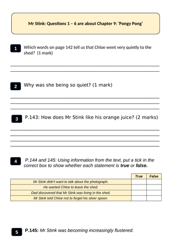 Mr Stink by David Walliams - Y6 SATs style reading comprehension ...