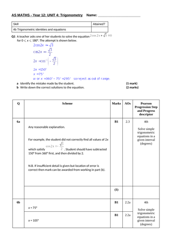 AS Maths 'unit test' pack | Teaching Resources