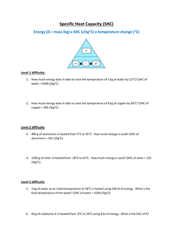 GCSE Physics Specific Heat Capacity (E=mcΔT) Questions and Answers ...