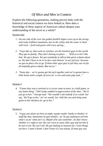 Context in 'Of Mice and Men' by John Steinbeck | Teaching Resources