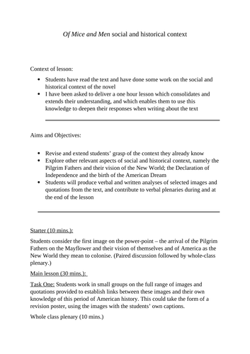 Context in 'Of Mice and Men' by John Steinbeck | Teaching Resources