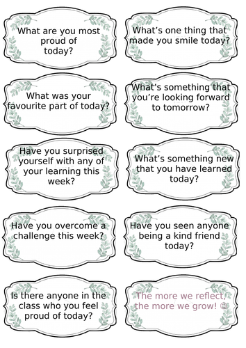 End of day reflection questions | Teaching Resources