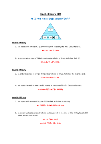 GCSE Physics Kinetic Energy (KE=0.5mv²) Questions and Answers ...