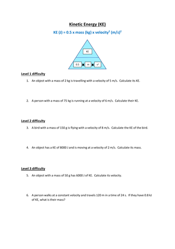 GCSE Physics Kinetic Energy (KE=0.5mv²) Questions and Answers ...