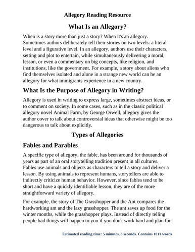 Allegory lesson Plan | Teaching Resources