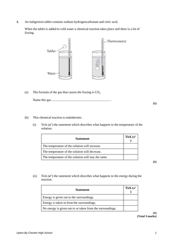 AQA GCSE 9-1 Chemistry Unit 5 Energy Changes 5.1 Exothermic and ...