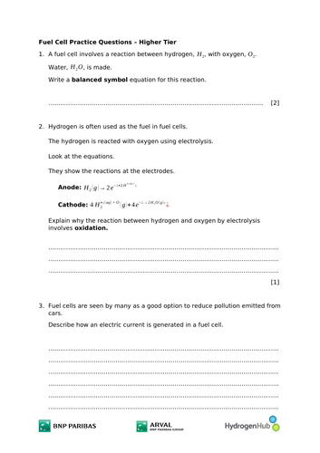 AQA GCSE 9-1 Chemistry Unit 5 Chemical Changes 5.2 Fuel cells ...