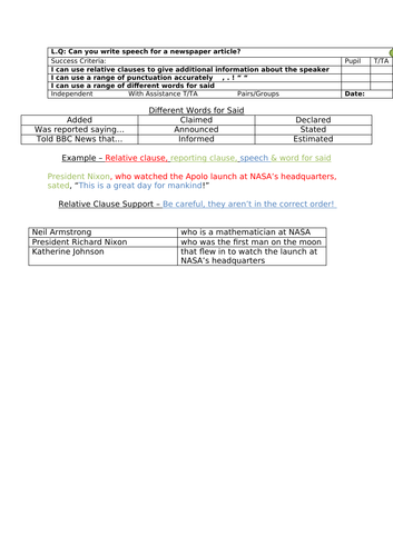 Detailed Year 5 English Planning - Hidden Figures - Lesson 1 to 19 ...