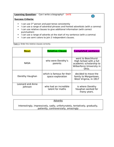 Detailed Year 5 English Planning - Hidden Figures - Lesson 1 to 19 ...