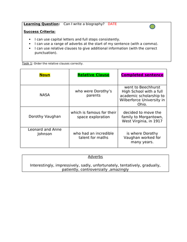 Detailed Year 5 English Planning - Hidden Figures - Lesson 1 to 19 ...