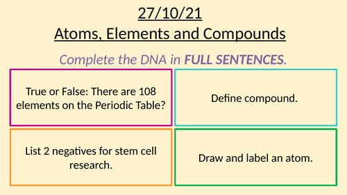 C2 1.1 Atoms, Elements and Compounds | Teaching Resources