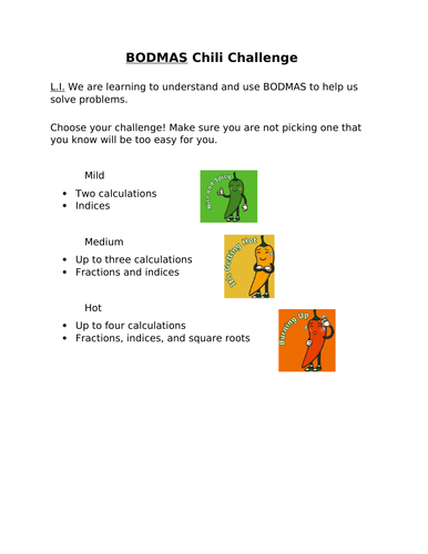 BODMAS Chili Challenge | Teaching Resources