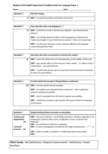 AQA GCSE Language Paper 1 Workbook | Teaching Resources