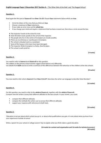 English Language Paper 2 Section A&B | Teaching Resources