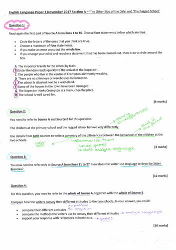 English Language Paper 2 Section A&B | Teaching Resources