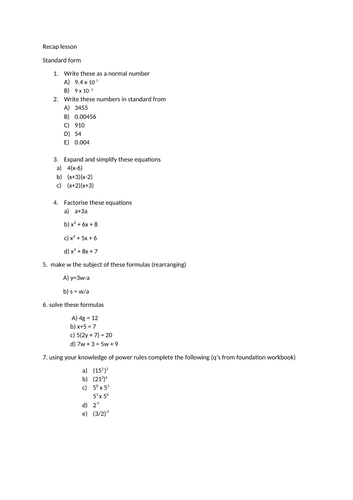 algebra worksheet | Teaching Resources