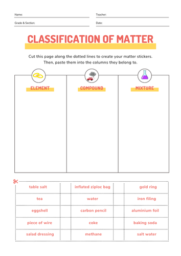 FREE Classification of Matter Activity Printable Worksheet | Teaching ... FREE Classification of Matter Activity Printable Worksheet | Teaching ...