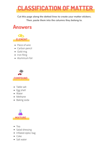 FREE Classification of Matter Activity Printable Worksheet | Teaching ...