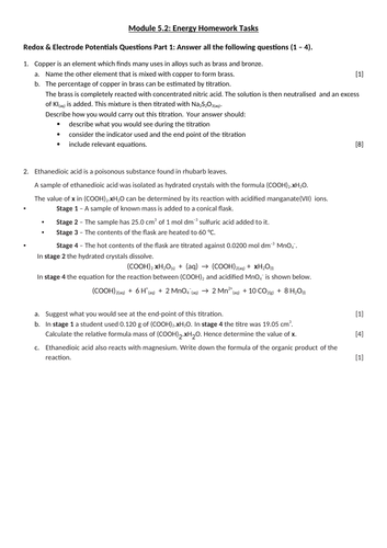 Energy Homeworks | Teaching Resources