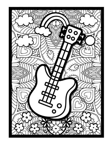 Bass Guitar Mindfulness Mandala Coloring Pages, Music Coloring ...