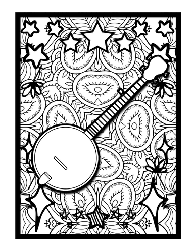 Banjo Mindfulness Mandala Coloring Pages, Music Coloring Printable ...