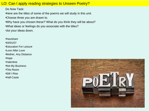 Unseen Poetry Scheme of Work AQA / KS3 and KS4 | Teaching Resources