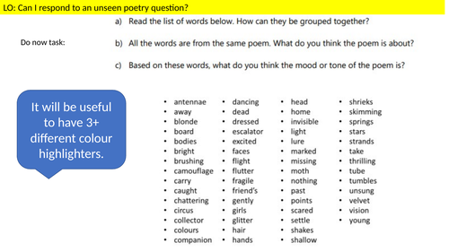Unseen Poetry Scheme of Work AQA / KS3 and KS4 | Teaching Resources