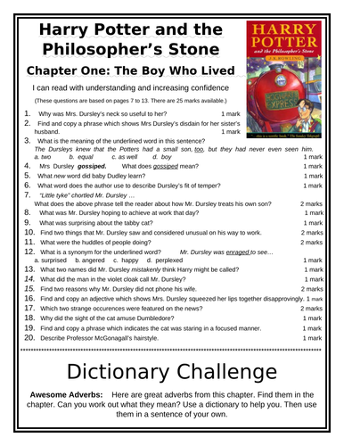 Harry Potter and the Philosopher's Stone - Chapter One Comprehension ...