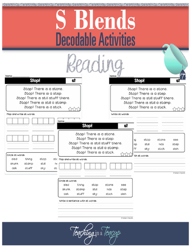 S Blends Decodable Activities - Orthographic Mapping | Teaching Resources