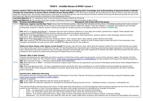 Invisible Heroes of World War 2 Year 9 SOL Drama | Teaching Resources