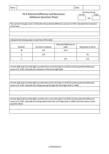 KS4 GCSE Physics AQA P4 3a Potential Difference and Resistance Lesson ...
